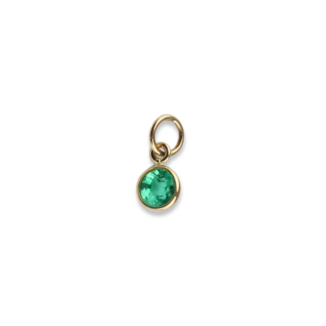 Small Emerald Charm / Pendant Set in 14k Solid Yellow Gold 0.23 Carats ...