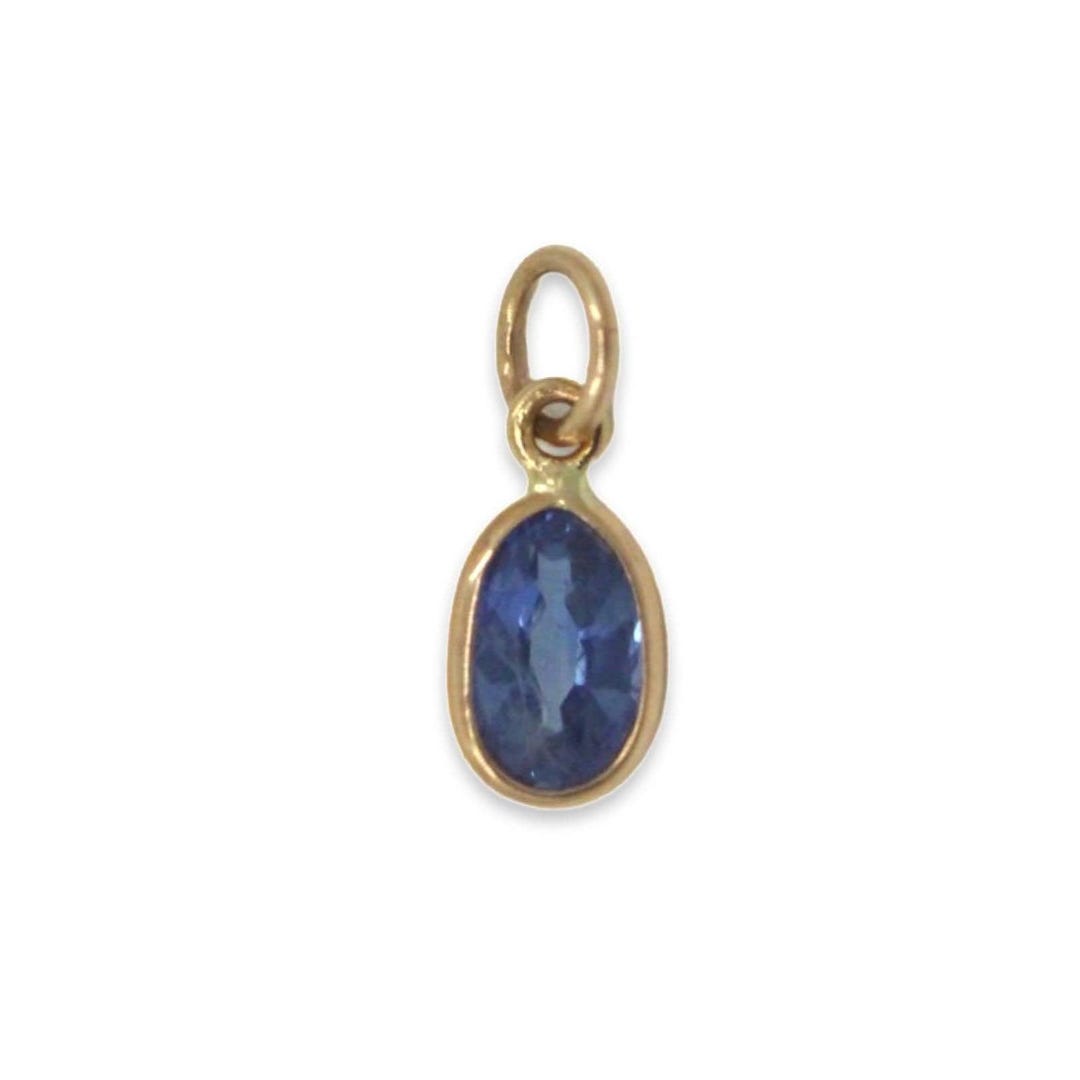 Blue Sapphire Charm / Pendant 5x3 Oval Set in 14k Solid Yellow Gold ...