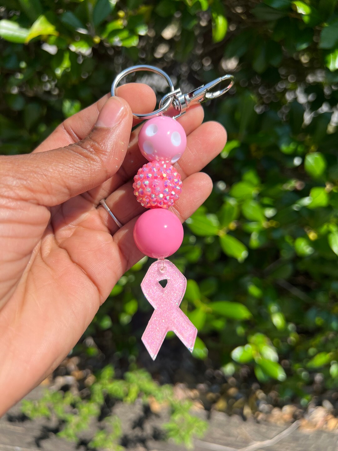 Beaded Breast Cancer Keychain, Bubblegum Bead Keychain, Awareness ...
