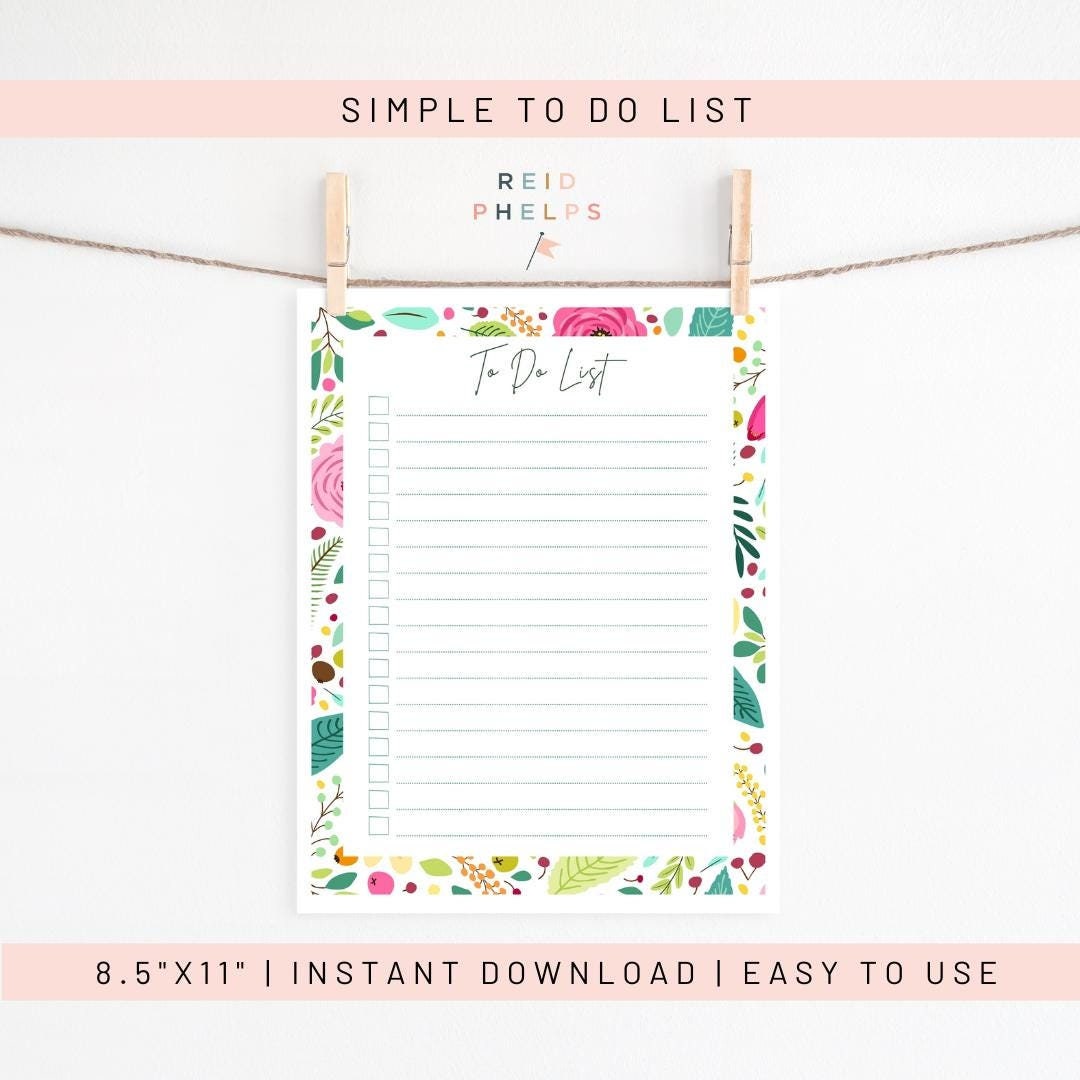 Bright Floral Printable to Do List, Print at Home Simple Task Tracker ...