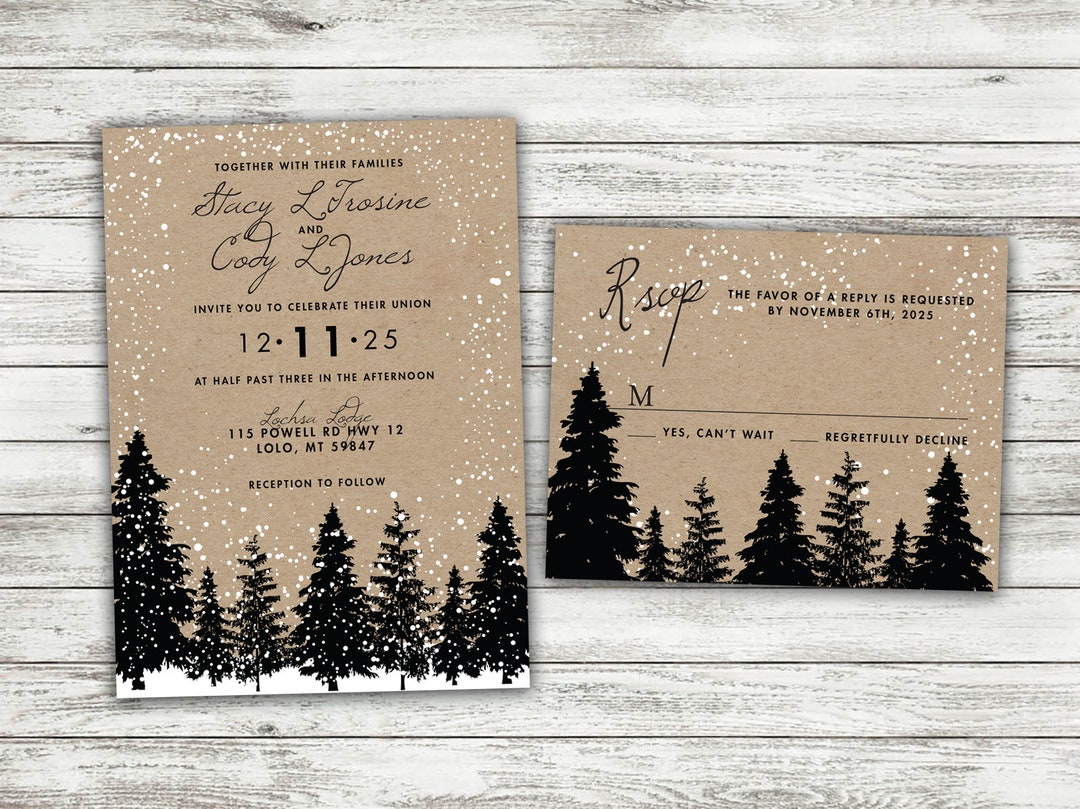 Winter Wedding Invitations, Snow Wedding Invitation, Rustic, Tree ...