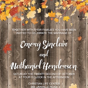 Autumn Wedding Invitation, Country Wedding Invitations, Fall Leaves ...
