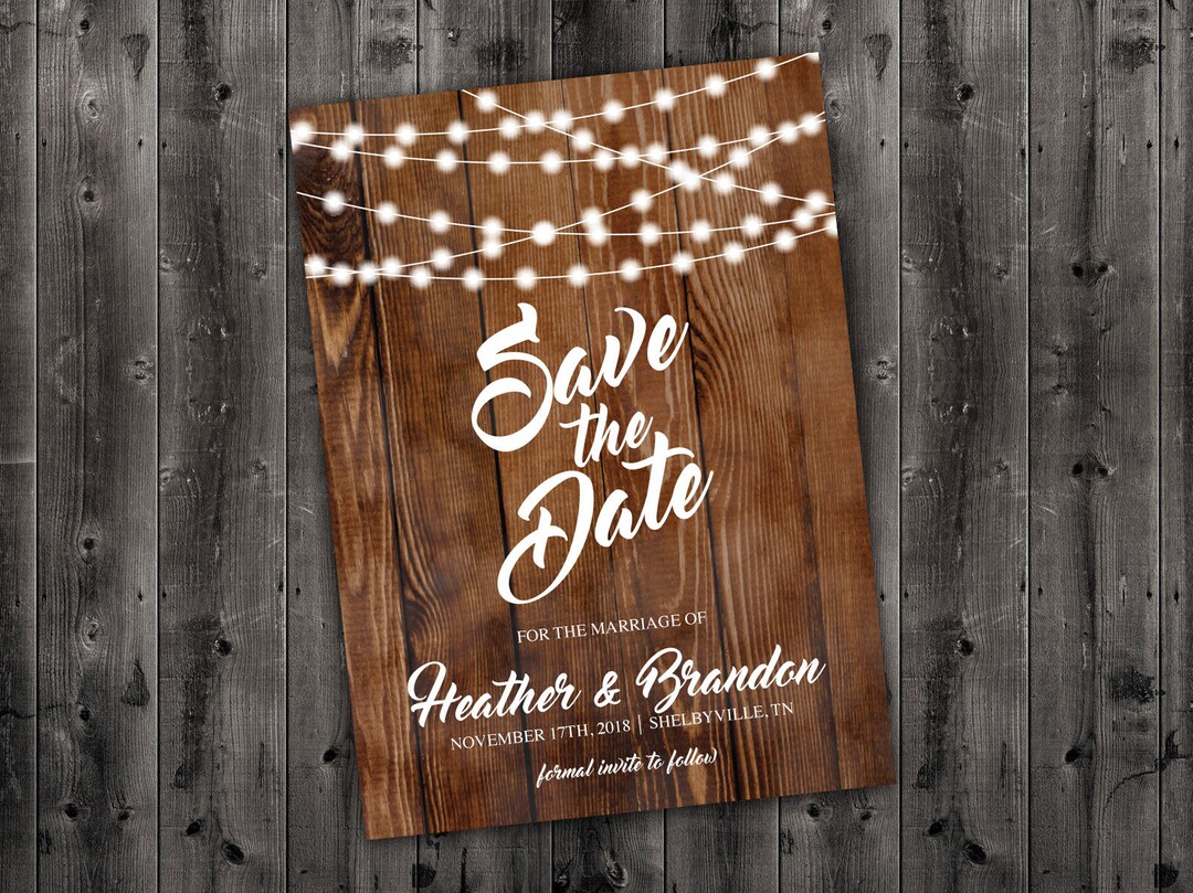 Rustic Save the Date Cards, Save the Date Postcard, Lights, Wood ...