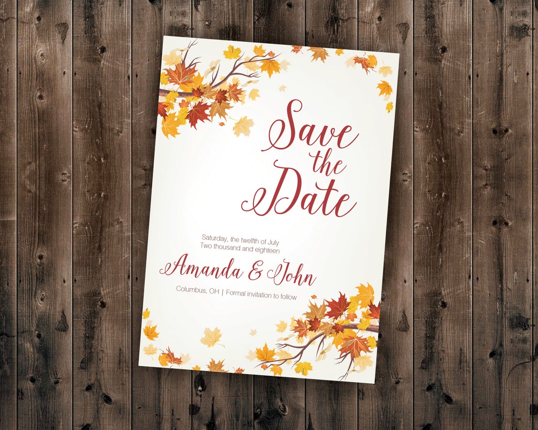 Autumn Save the Date Cards, Fall Save the Date Postcards, Leaves ...