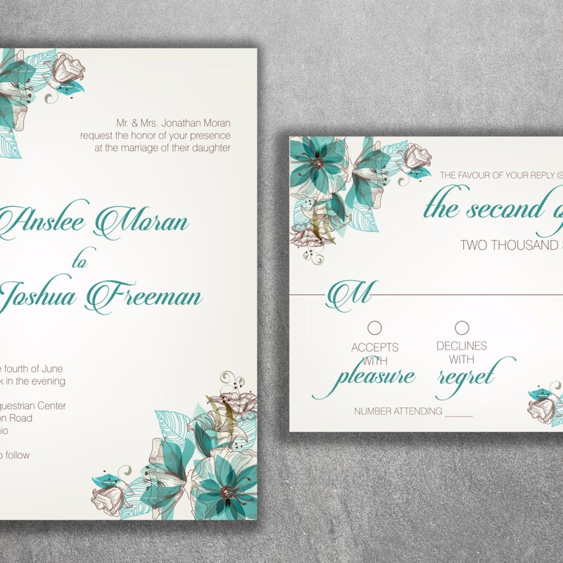Teal Wedding Invitation - Etsy