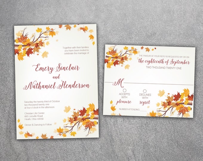 Affordable Autumn Wedding Invitation Set Cheap Fall Wedding - Etsy