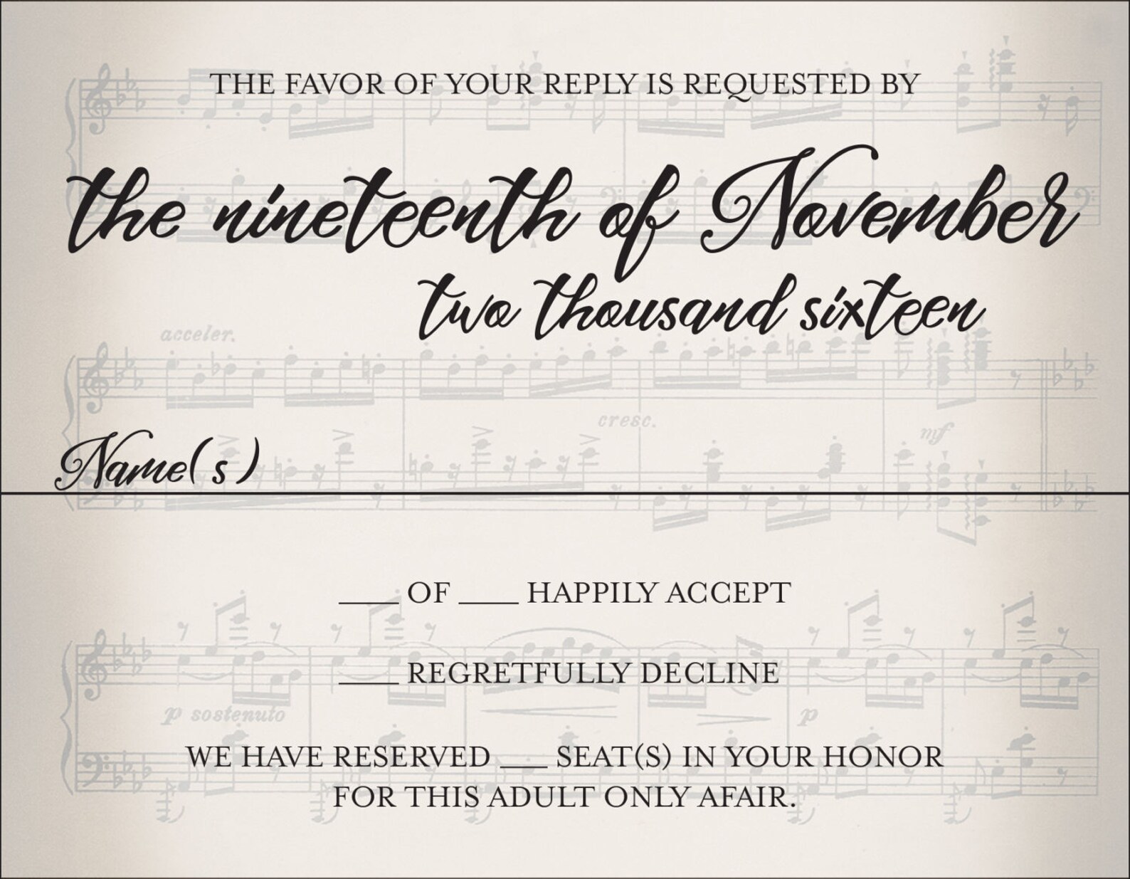 Musical Wedding Invitation Set Printed, Sheet Music Wedding Invitation ...