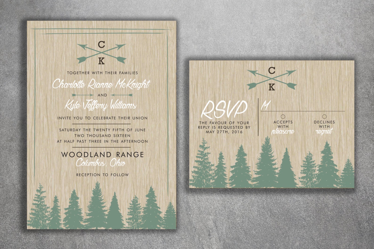 Woods Rustic Tree Wedding Invitation Set Printed Country - Etsy