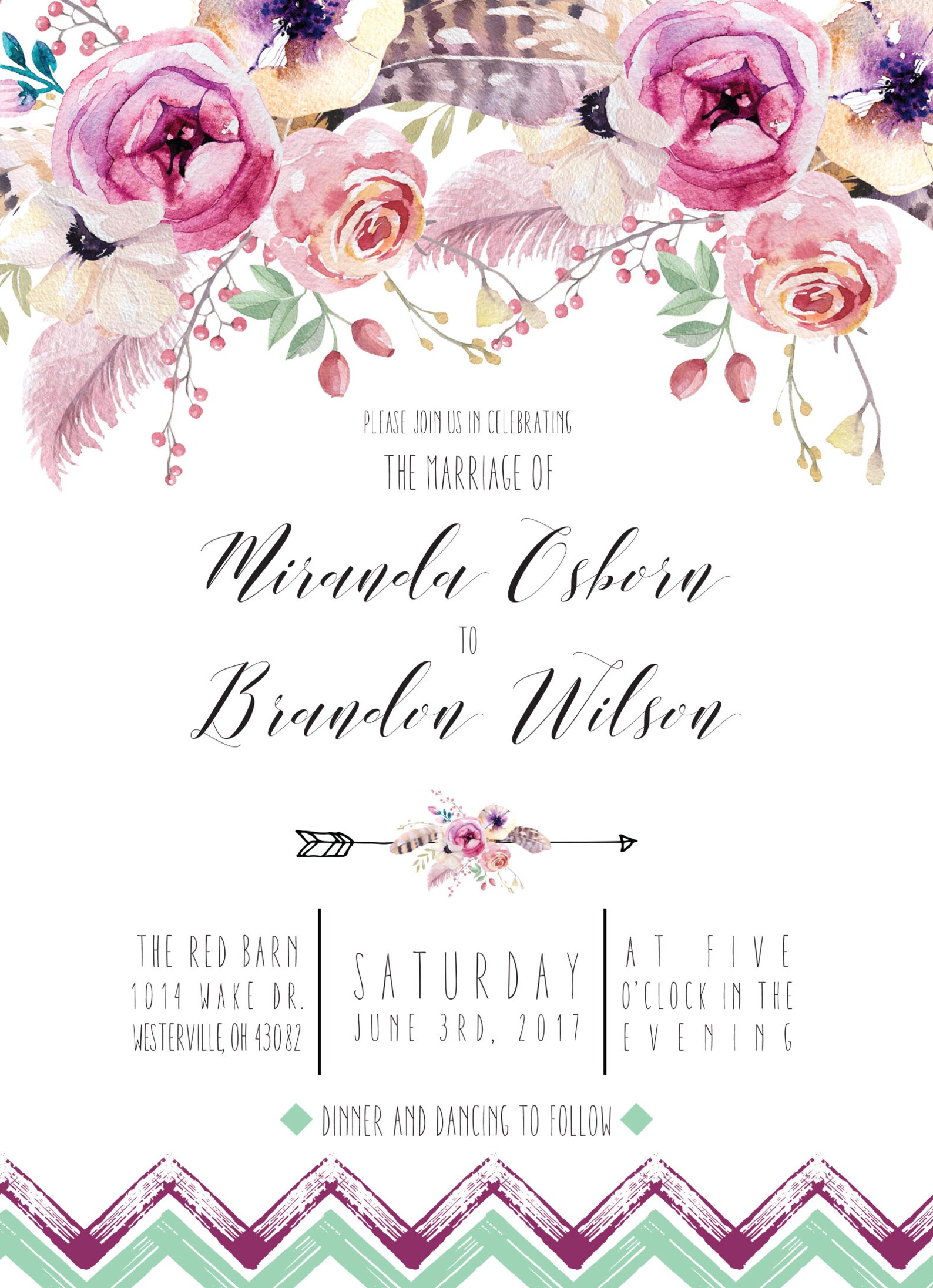 Boho Wedding Invitations, Bohemian Wedding Invitation, Boho Invite ...