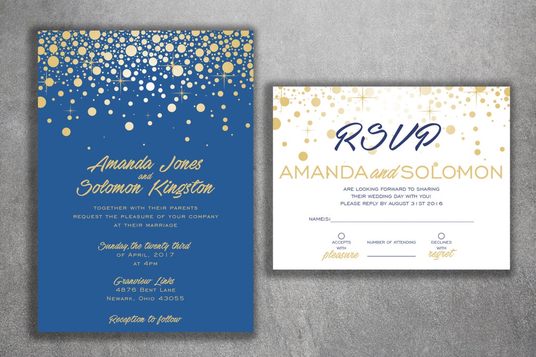 Blue and Gold Sparkle Wedding Invitation Set - Etsy