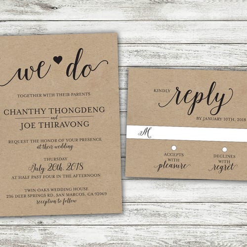 We Do Country Wedding Invitations Set Printed Rustic Wedding | Etsy