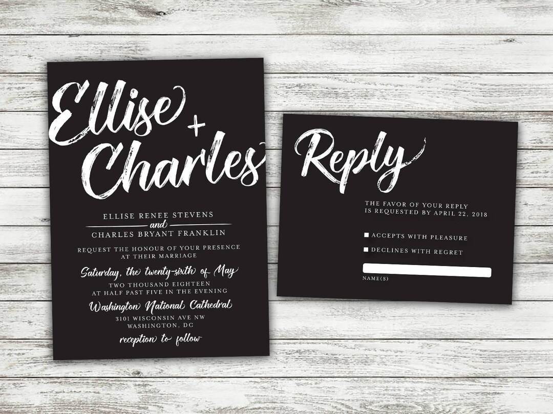 Black Wedding Invitations Set, Vintage Wedding Invitations, Rustic ...