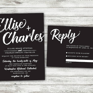 Black Wedding Invitations Set, Vintage Wedding Invitations, Rustic ...