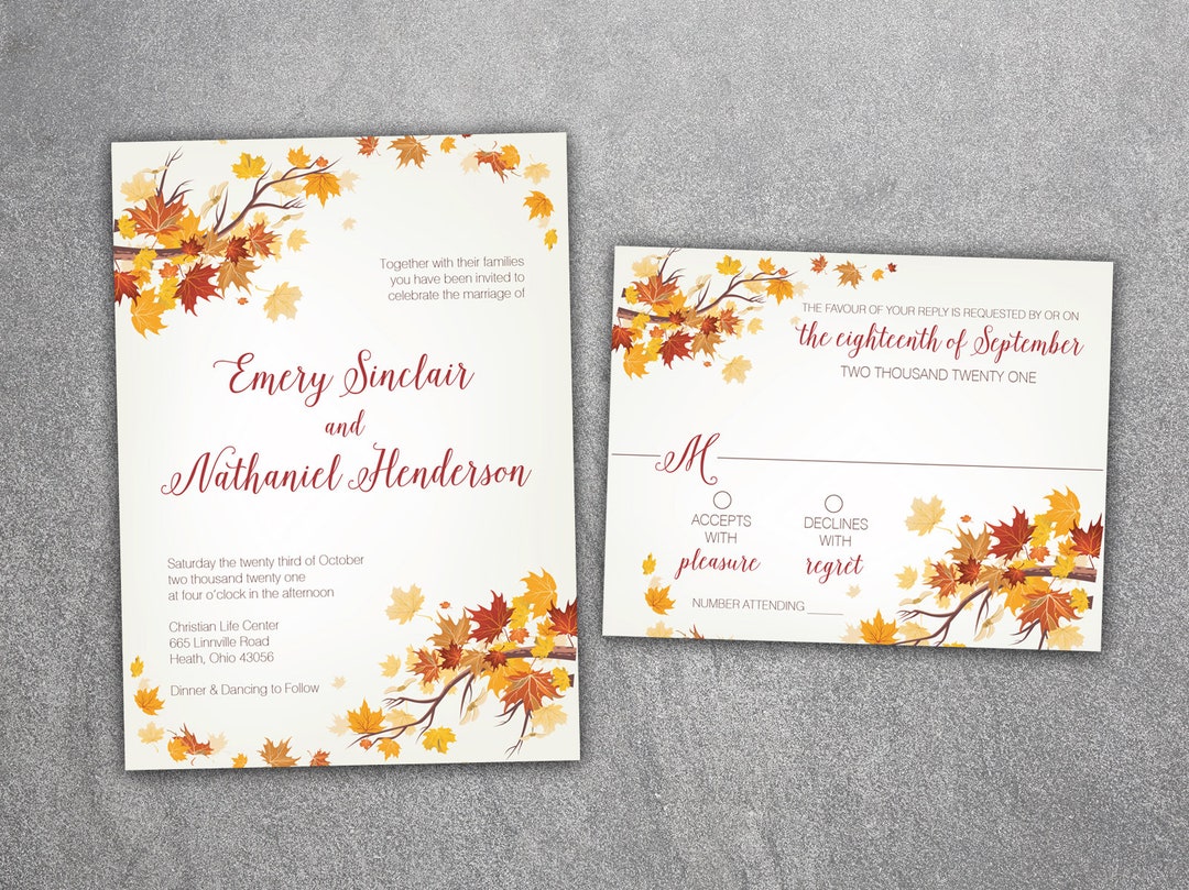 Autumn Wedding Invitation, Fall Wedding Invitation, September Wedding ...