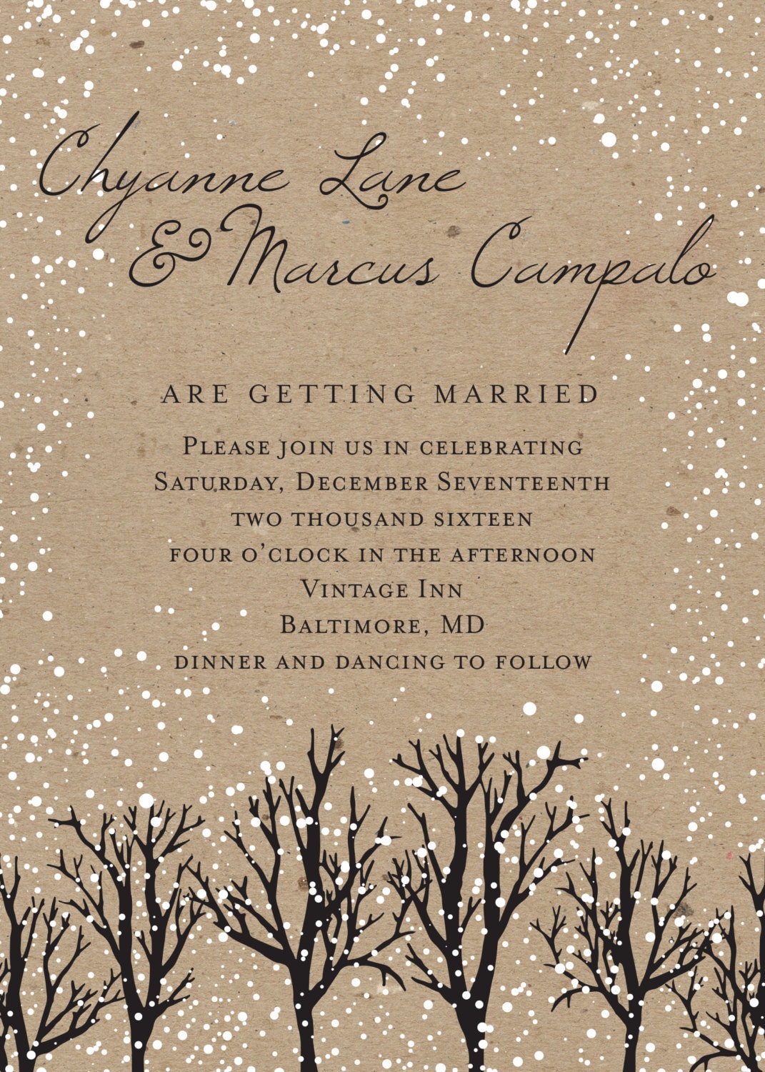 Winter Wedding Invitations Snow Wedding Invitation Woodsy | Etsy
