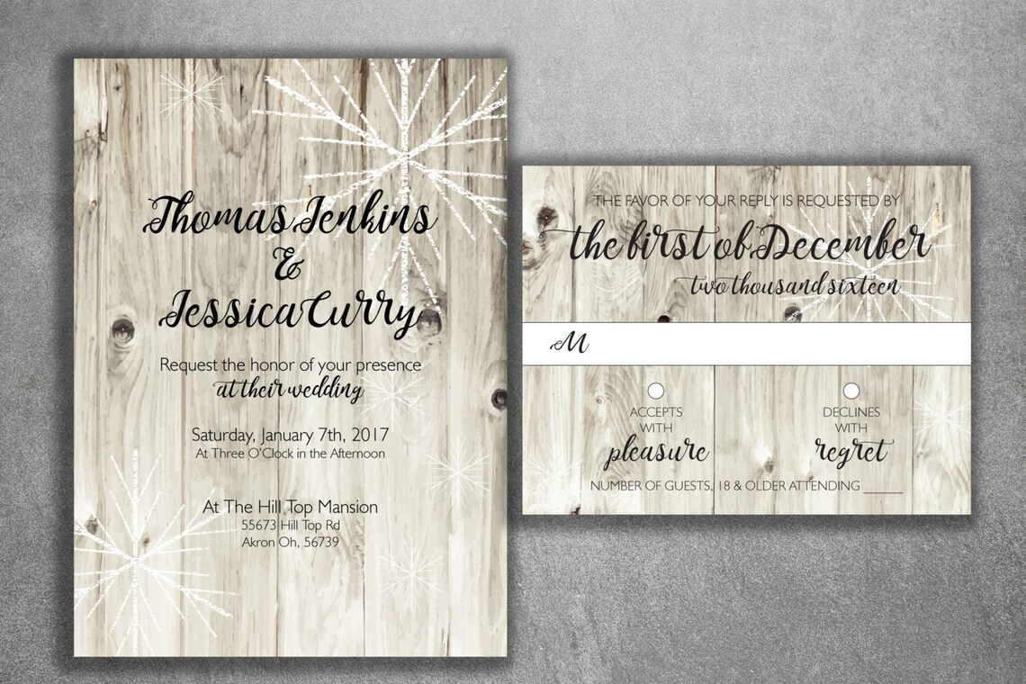Rustic Winter Wedding Invitations Snow Wedding Invitation - Etsy