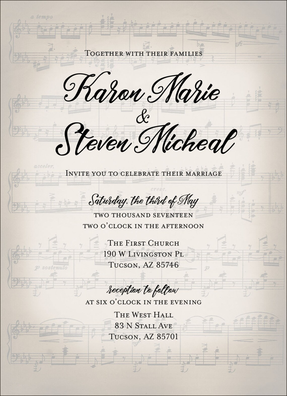 Musical Wedding Invitation Set Printed Sheet Music Wedding - Etsy