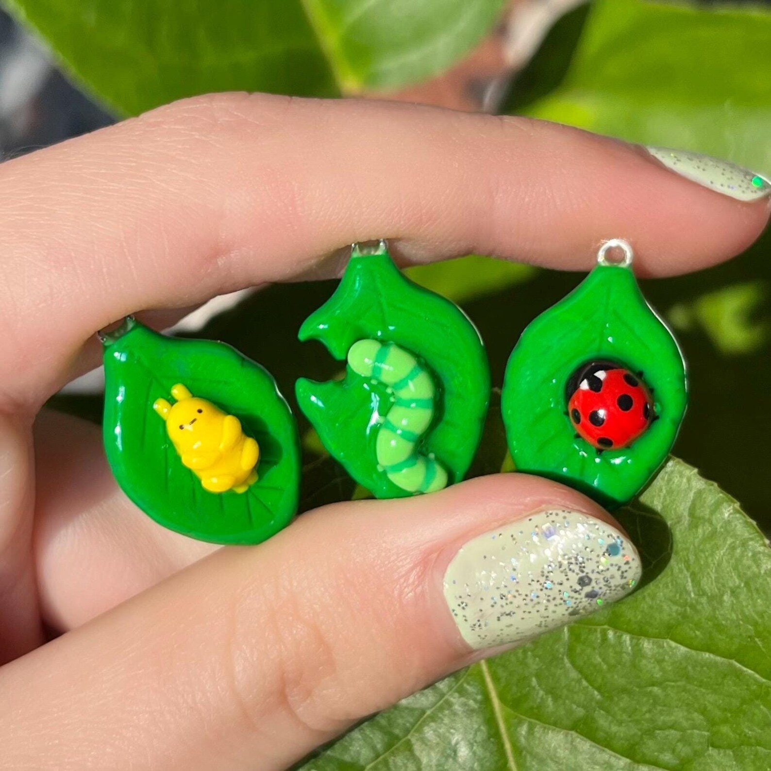 Polymer Clay Leaf Bug Earrings Ladybug, Caterpillar & Little Guy - Etsy