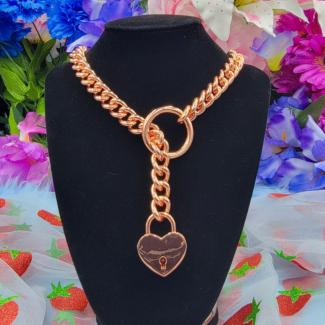 Rose Gold - Heart Locked O-ring Slip Chain / Fidget Choker/collar - Etsy