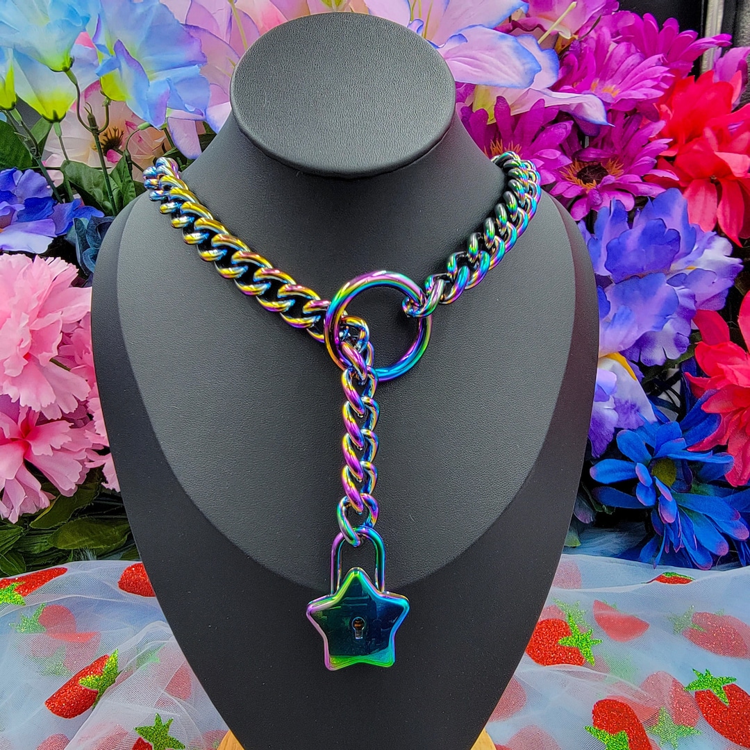 Rainbow Metal - Star Locked O-ring Slip Chain / Fidget Choker/collar - Etsy