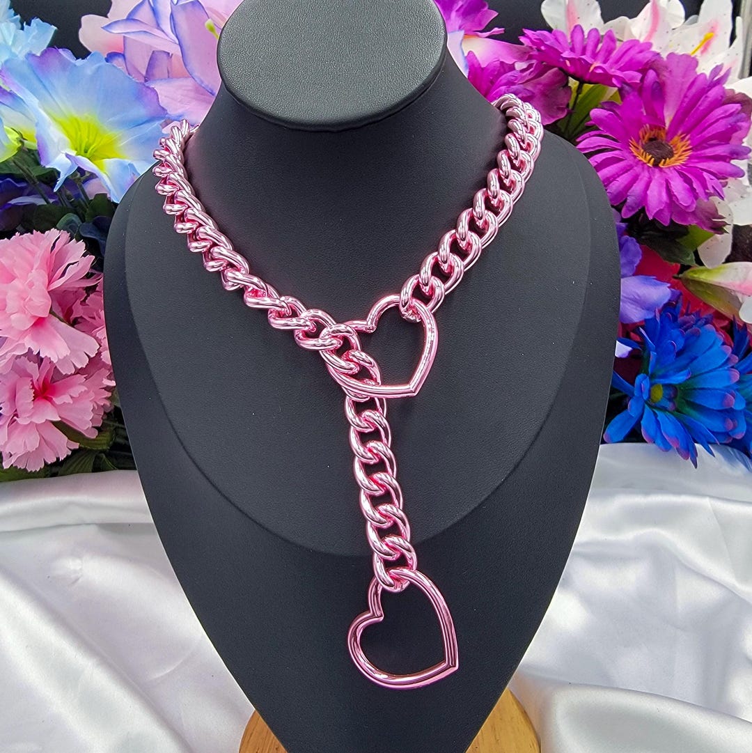 Metallic Pink Heart Ring Slip Chain O-ring Slip Chain / Fidget Choker ...