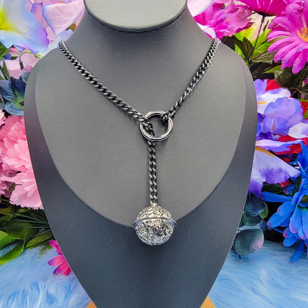 Petite Bell Slip Chain Silver/gunmetal / Fidget Choker/collar Kitten ...