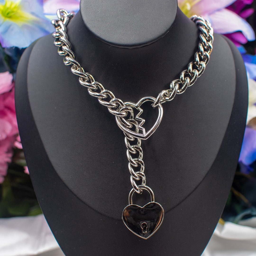 Fractured Love Heart Locked Ring Slip Chain / Fidget Choker/collar - Etsy