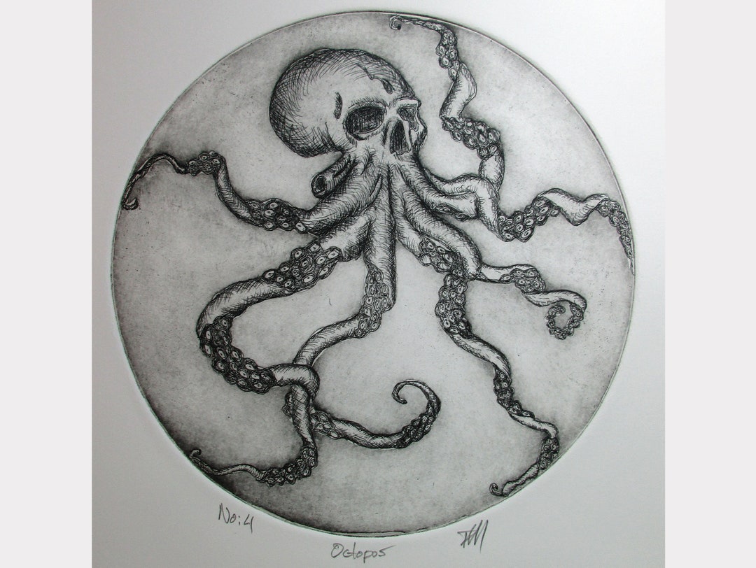 Octopus - Gothy Round Etching by David Moskow. - Etsy