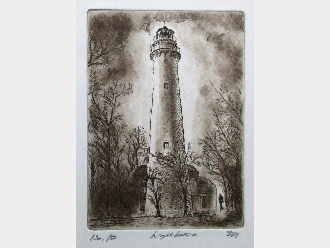 Lighthouse - Very Nice Etching by Me, David Moskow. Presentation ...