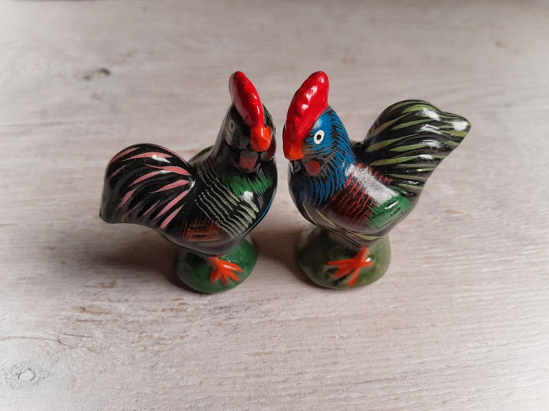 Decorative Ceramic Roosters, Pair of Small Clay Rooster, Easter Decor ...