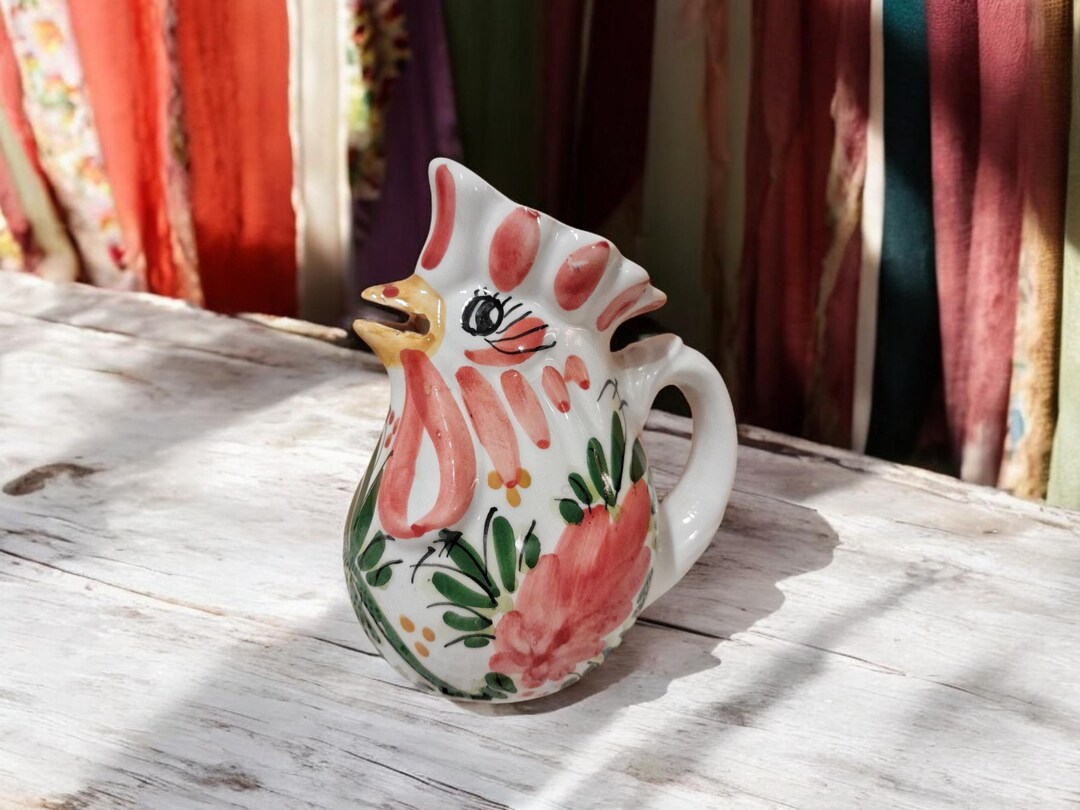 Rooster Milk Jug, Hand Painted Ceramic Jug Chicken, Floral ...