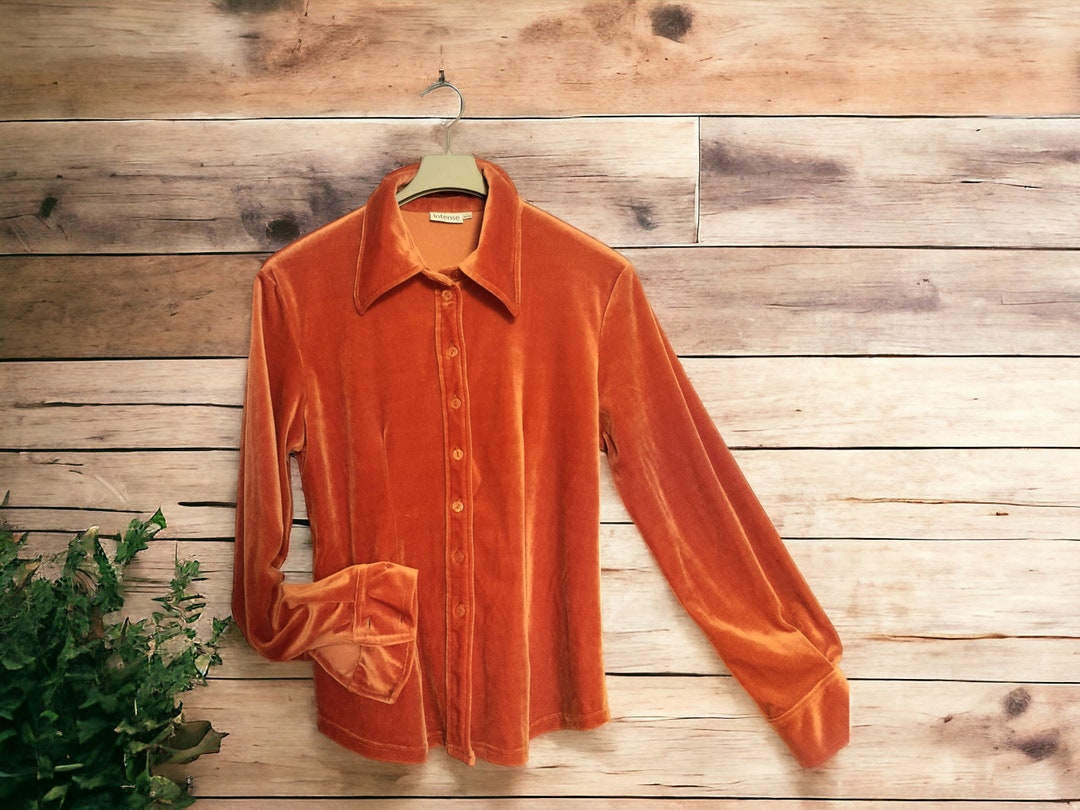 Vintage Burnt Orange Velvet Button up Blouse Size Large - Etsy