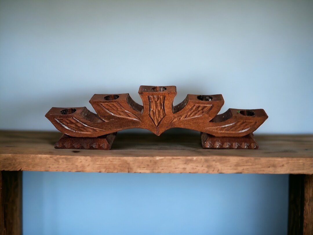 Swedish Wooden Candelabra, 5 Arm Candleholder, Vintage Rustic ...