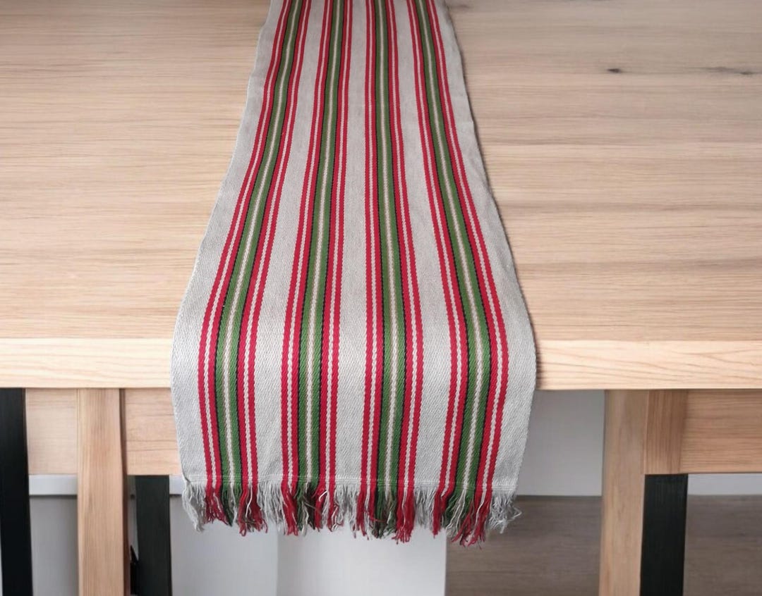 Vintage Red Green White Stripped Table Runner, Woven Swedish Table ...