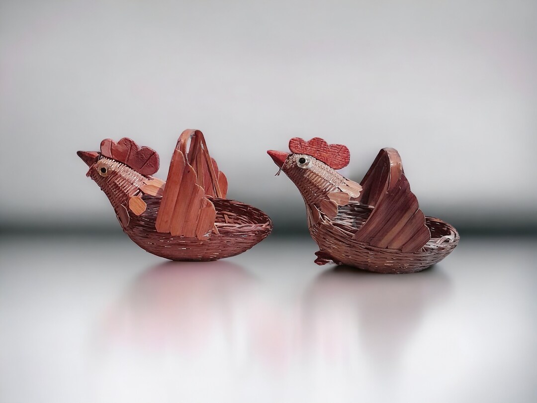 Small Rooster Baskets Set of 2, Wicker Rooster Shape Baskets, Easter ...