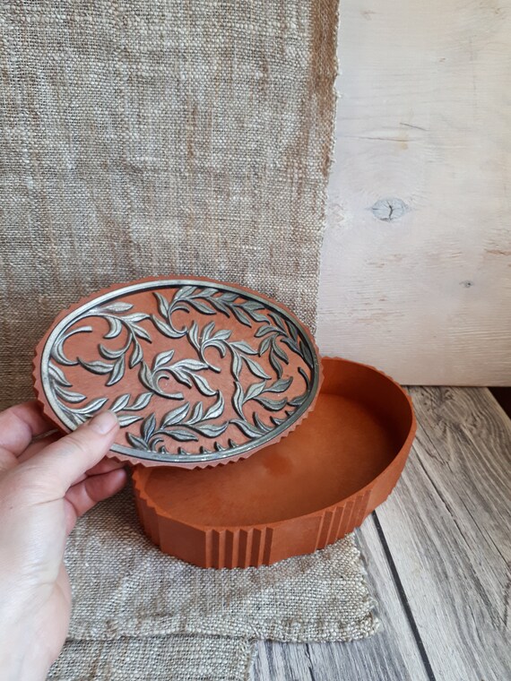 Retro soviet jewelry box, oval storage, plastic oval … - Gem