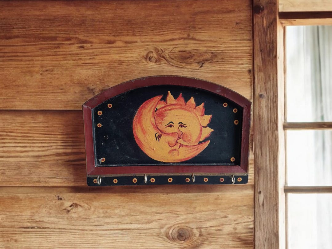 Vintage Wooden Sun Moon Hook , Celestial Coat Rack , Wall Rack Bracket ...