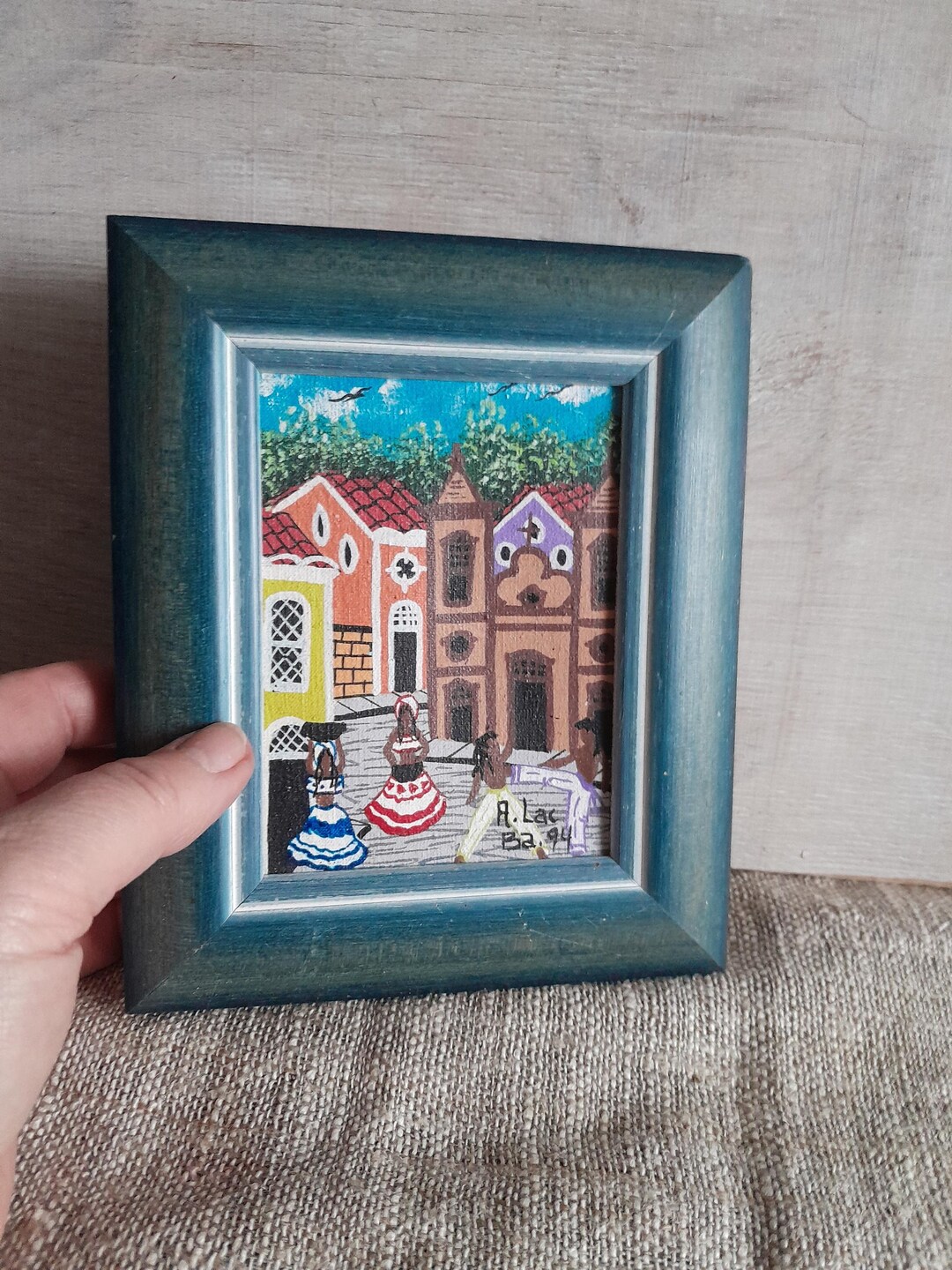 Original Naive Folk Art Painting, Signed Acrylic on Canvas, 1994 ...