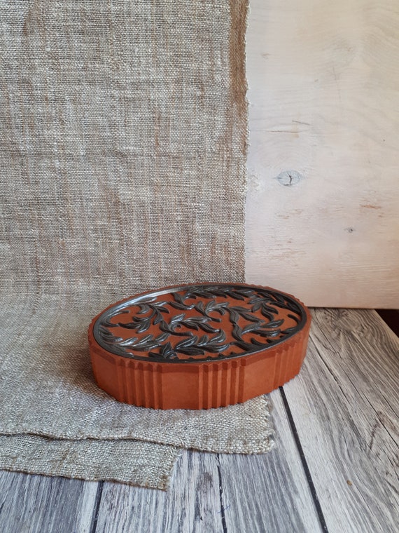 Retro soviet jewelry box, oval storage, plastic oval … - Gem