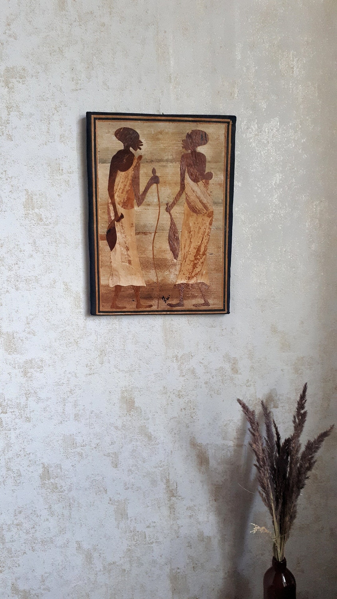African Art, Vintage African Reed Collage, African Folk Art Collage - Etsy