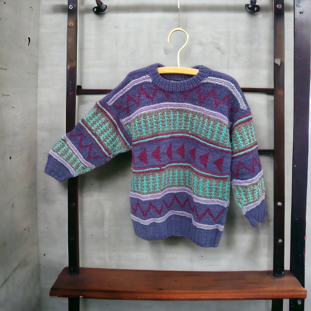 Vintage Pure Wool Sweater, Thick Chunky L Size Handknit Sweater From ...