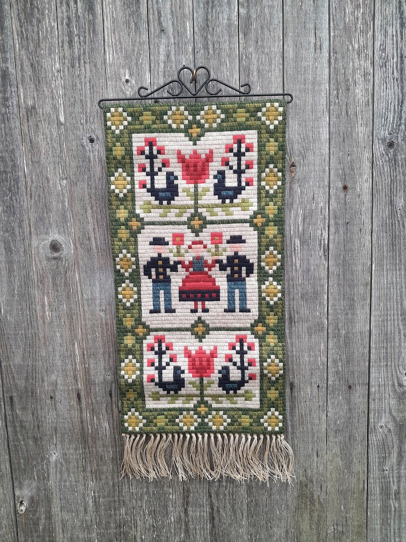 Vintage Scandinavian Folk Art Tapestry Swedish Wool Wall Hanging Hand ...