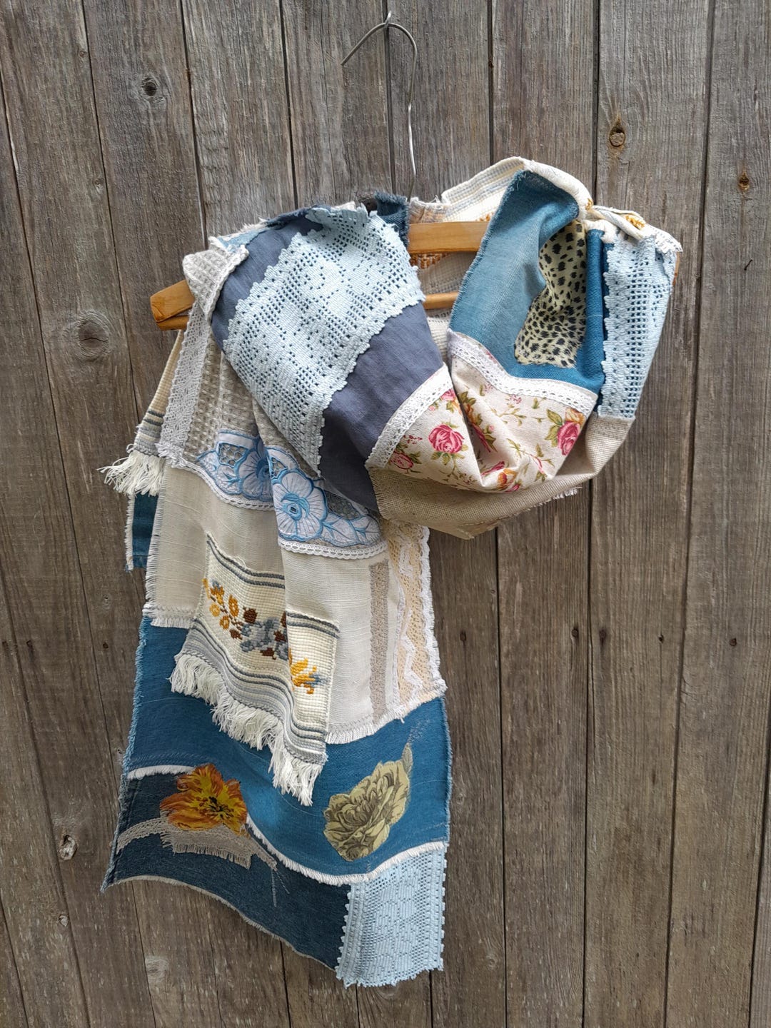 Boho Patchwork Scarf, Upcycled Scarf Boho Chic Wrap OOAK - Etsy