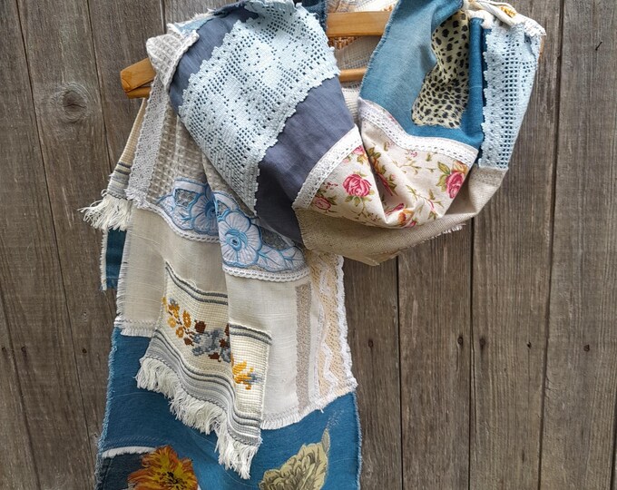 Boho Patchwork Scarf, Upcycled Scarf Boho Chic Wrap OOAK - Etsy