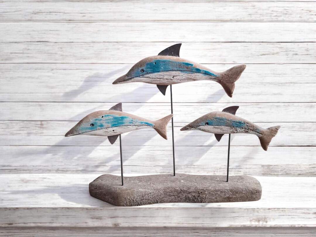 Wooden Dolphins Decor, Vintage Driftwood Pod of Dolphins - Etsy