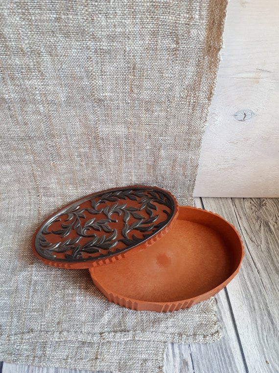 Retro soviet jewelry box, oval storage, plastic oval … - Gem