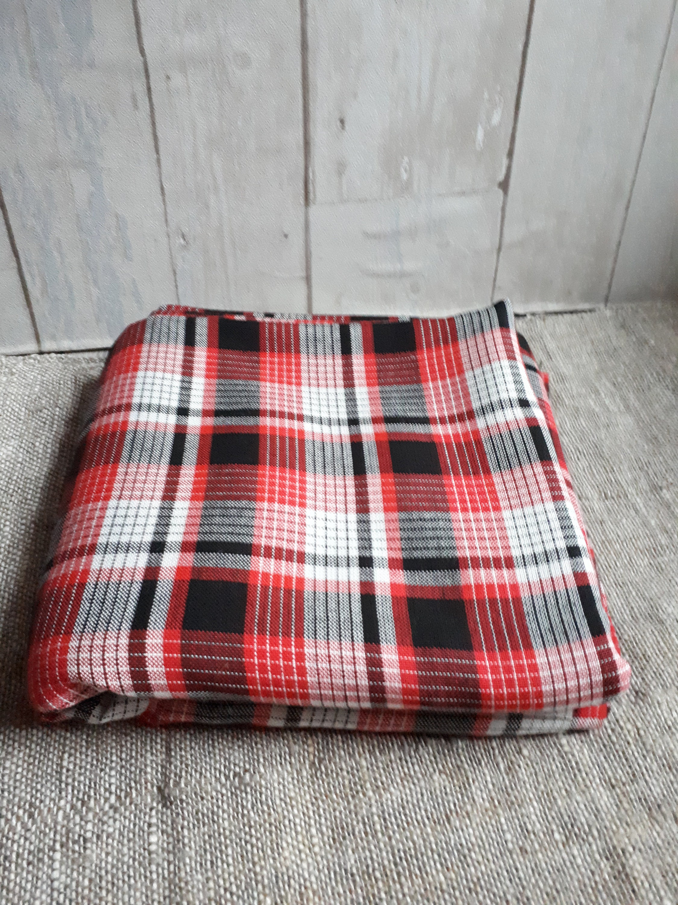 Vintage Checkered Fabric, Red/black/white Cotton Fabric 6063 Vintage ...