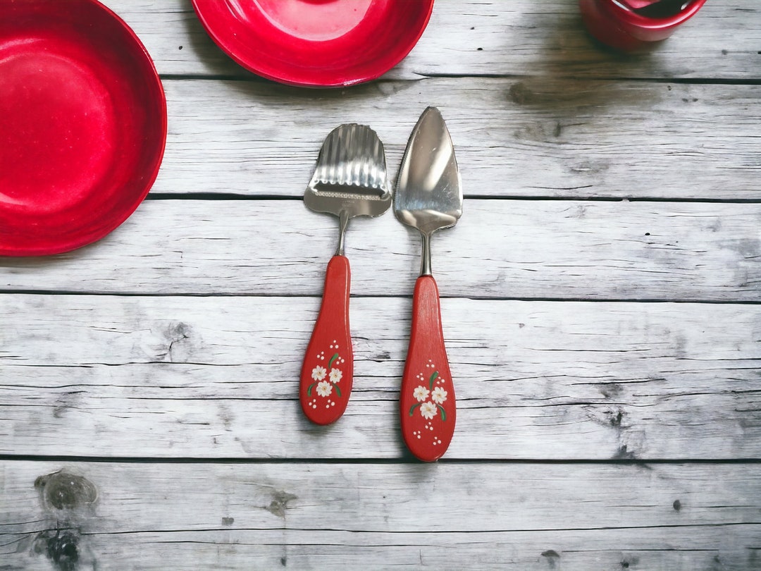 Swedish Kitchen Decor, Vintage Red Wood Handled Kitchen Utensils Set - Etsy