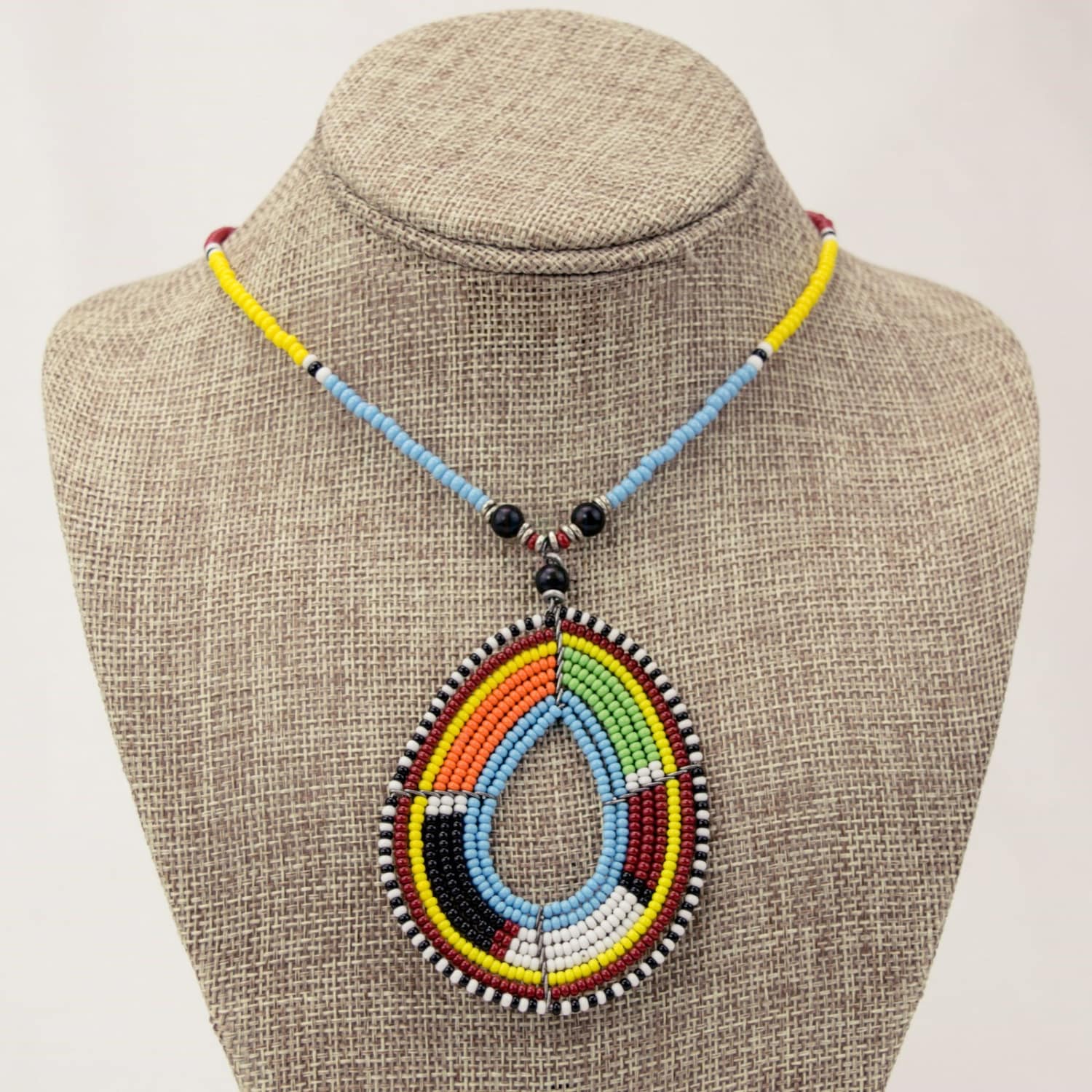 Maasai Multi Color Bead Tear Drop Pendant Necklace 438-46 - Etsy