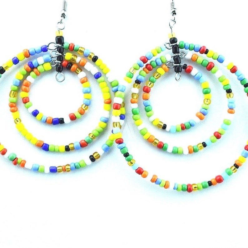 Handmade Africa Jewelry Multi Color Maasai Bead Loop Earring - Etsy